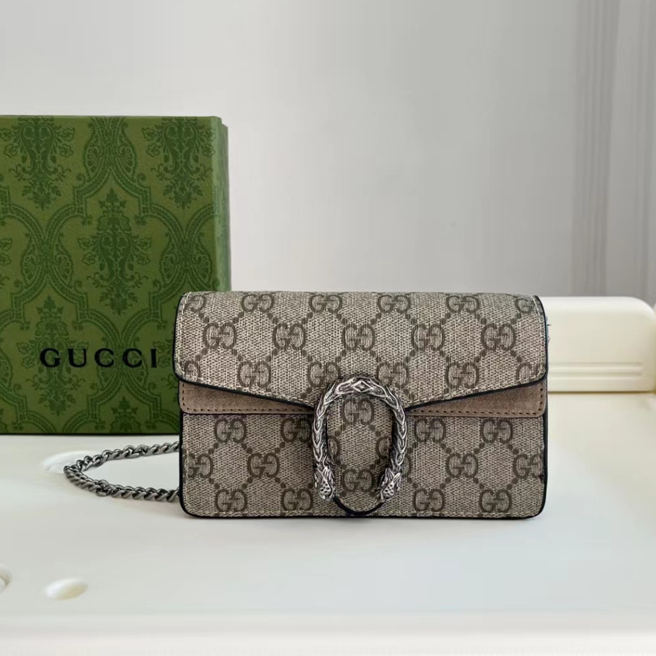 Gucci Gucci couro Bacchus cadeia cabeça de cobra pequena bolsa quadrada ...
