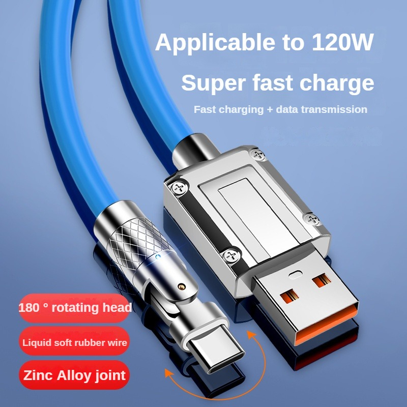 Estoque Pronto 120W /6A Carga Super Rápida 180°Cabo de carga do indicador colorido rotativo Cabo ...