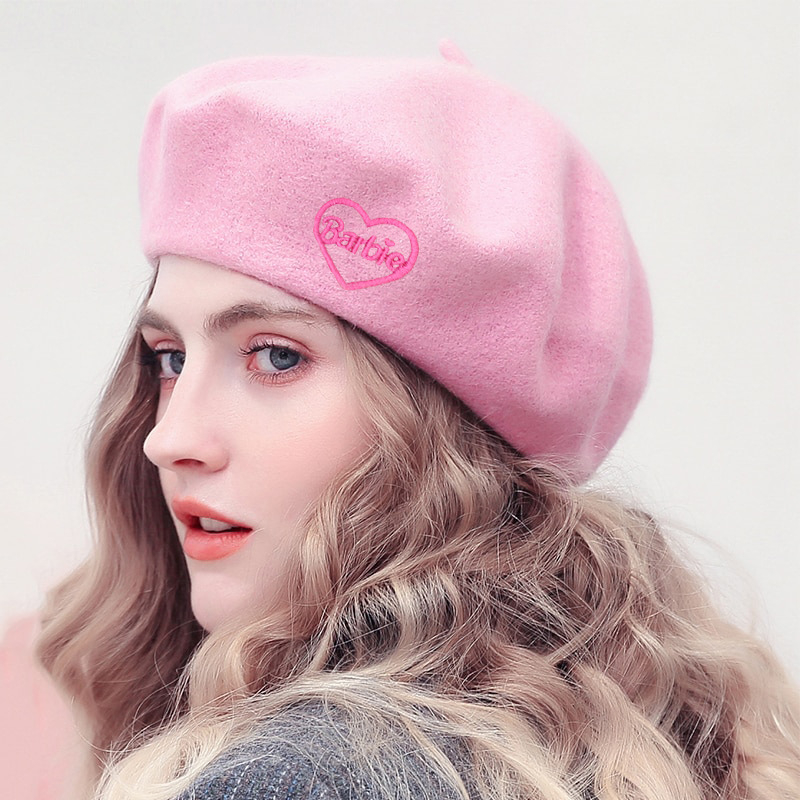 Boina Feminina Barbie Caps pink Outono E Inverno Pintor De Lã Chapéu ...