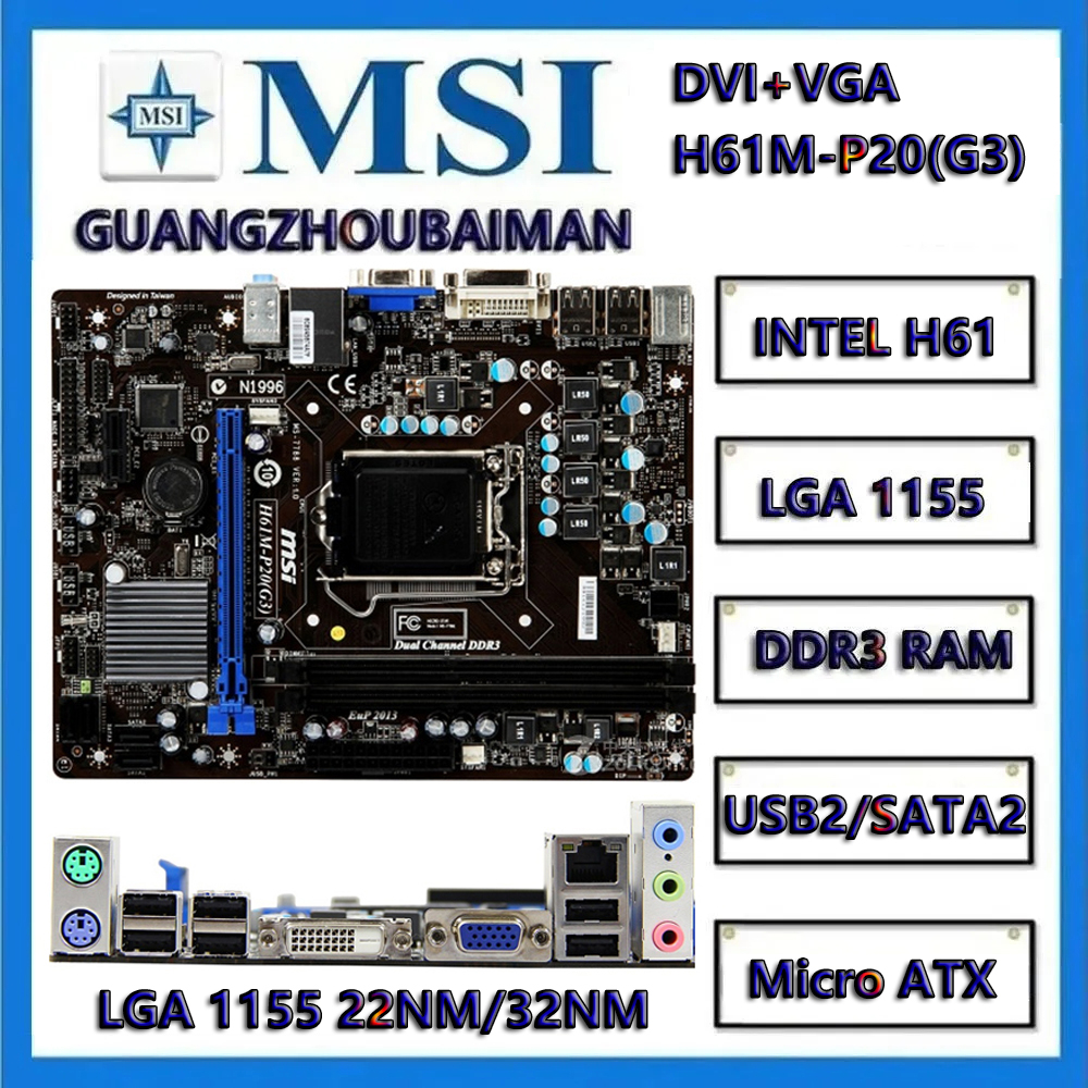 MSI H61M-P20 (G3) Placa Mãe Para Computador De Mesa LGA 1155 DDR3 16GB ...
