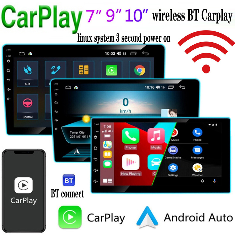 Sistema linux Carplay Sem Fio & Android Auto 7 " 9 " 10 Double 2 DIN 3 Segundos NO Rádio ...