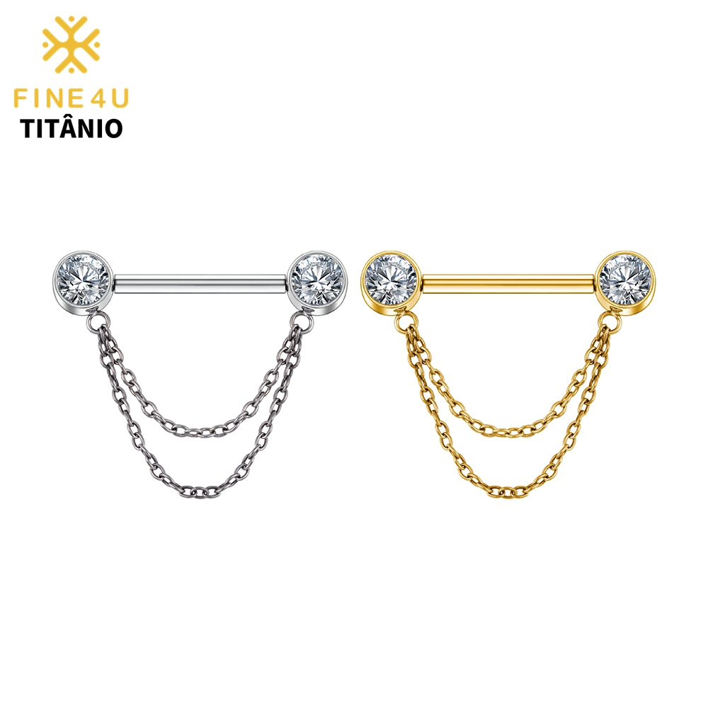 FINE4U Piercing Mamilo Titânio Com Corrente Dupla Agulha Titânio de ...