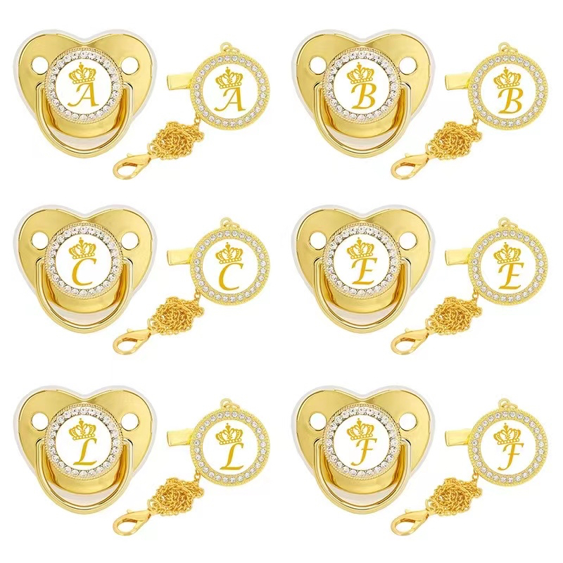 Coroa 26 Letras Baby Diamond-Studded Pacifier Silicone Golden Teether ...