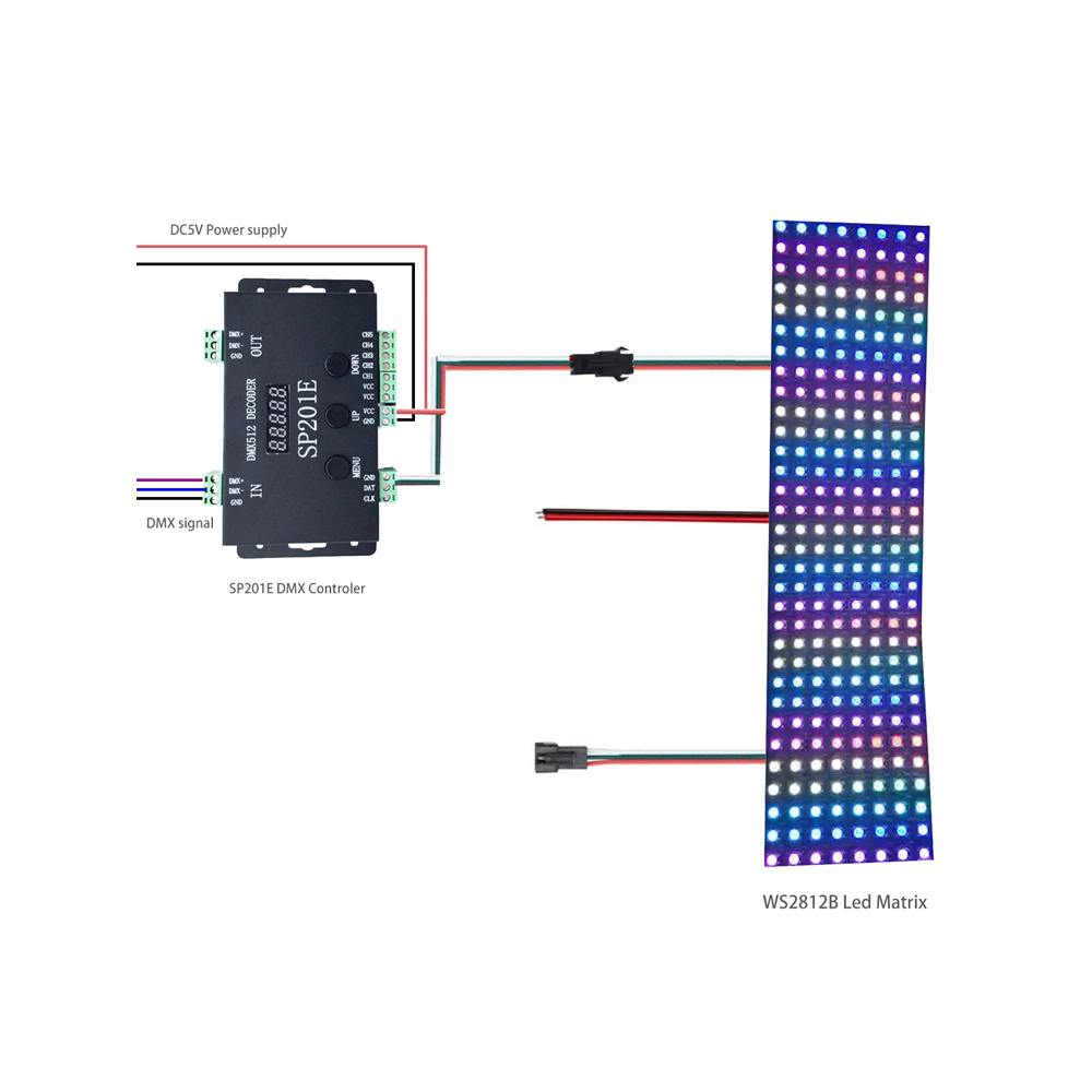 WS2812B DMX Para Decodificador De led SPI E Painel Matricial WS2812 , SP201E 5 Canais 512 RGB WW ...