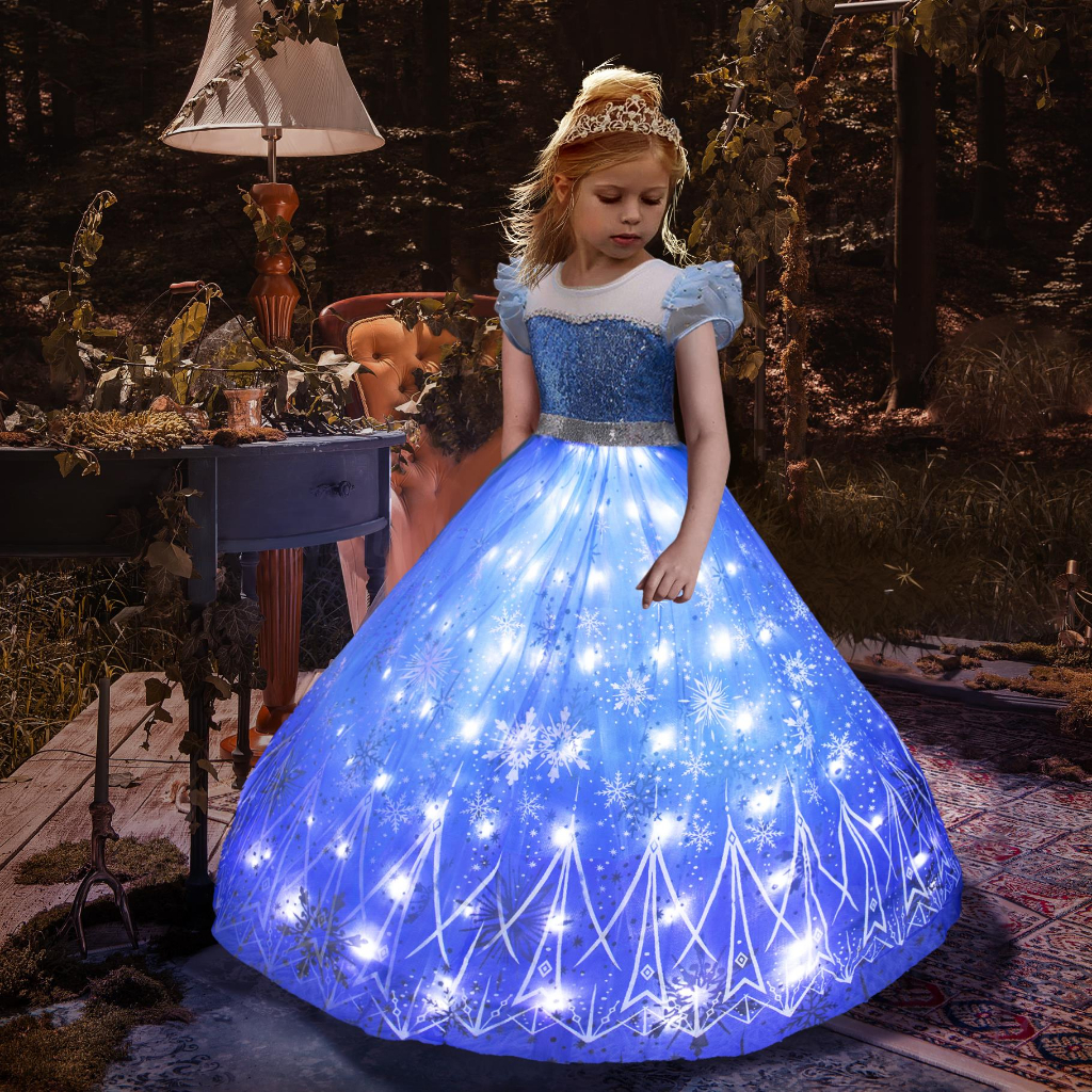 Vestido De Festa Para Meninas Princesa Elsa LED Iluminado Crianças ...