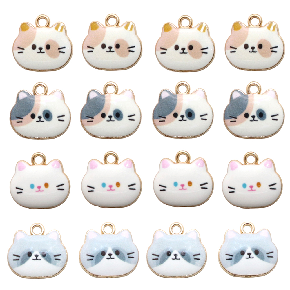 8pcs Alloy Drip Oil Cute Cartoon Cat Head Animal Charm Bracelet ...