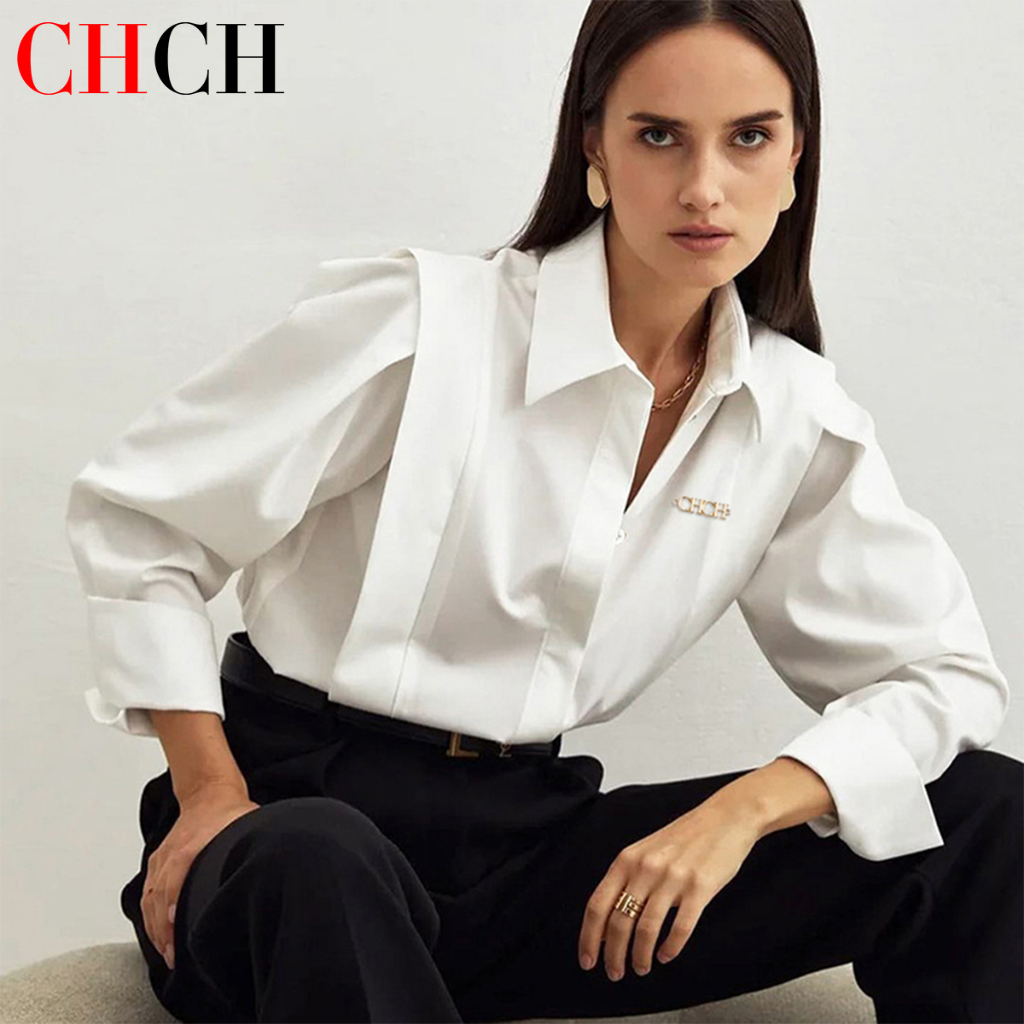 CHCH Ladies Shirt White Simple Commuter Clothing Roupa De Escritório De ...