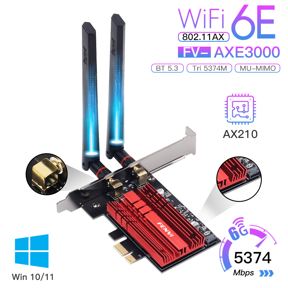 5374Mbps WiFi 6E Intel AX210 Bluetooth 5.3 PCIe Adaptador Sem Fio 2.4G/5G/6GHz 802.11AX Placa ...