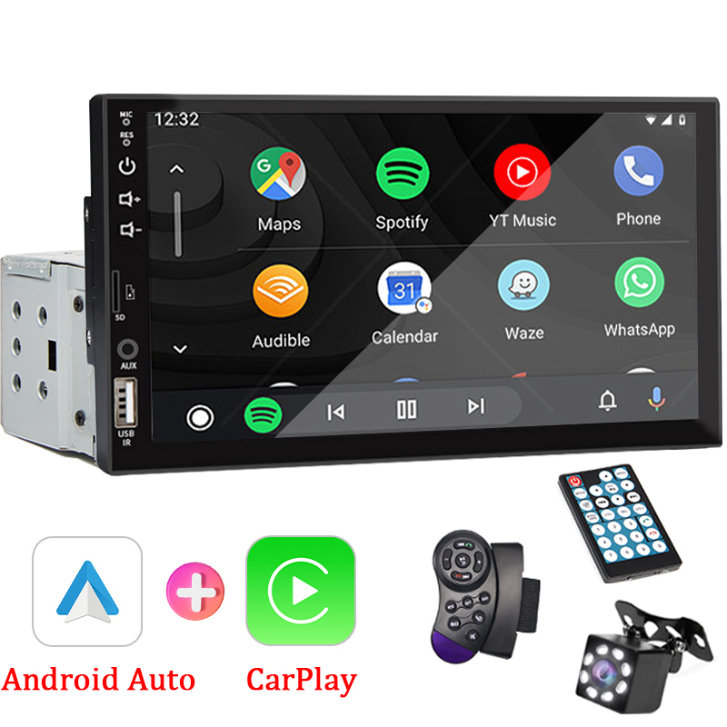 Carplay Multimídia Central Android Auto 7 Polegadas 1 Din MP5 Bluetooth USB/AUX/TF Mirrorlink ...