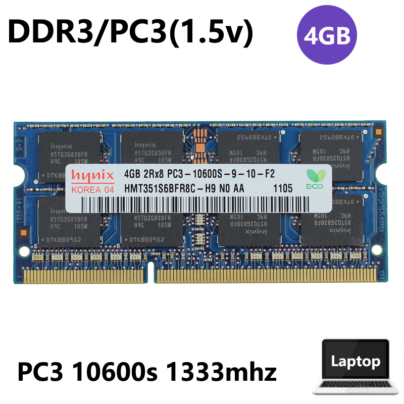 Para Hynix 4GB 2Rx8 PC3-10600s 1.5V (Tensão normal) DDR3 1333mhz Memória Notebook RAM | Shopee ...
