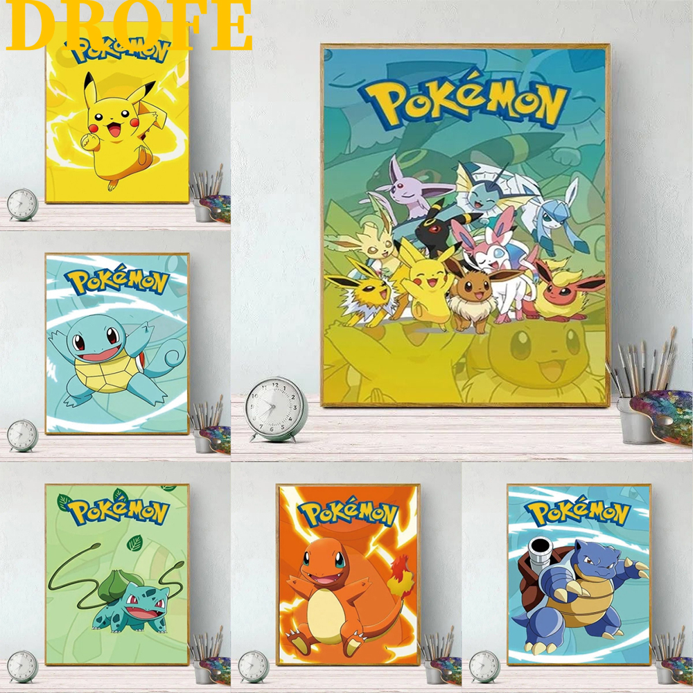 DROFE/20 × 30cm Com Moldura/Pintura Por Número/Pikachu/Pokémon/diy ...