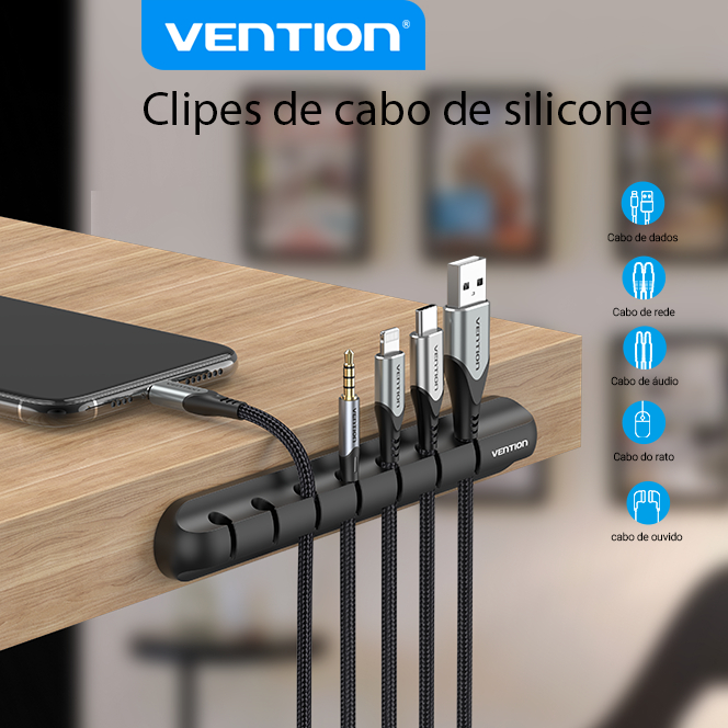 Vention Cable Organizer Silicone Cable Clips Cable Management Cable Winder Desktop Tidy Manager ...