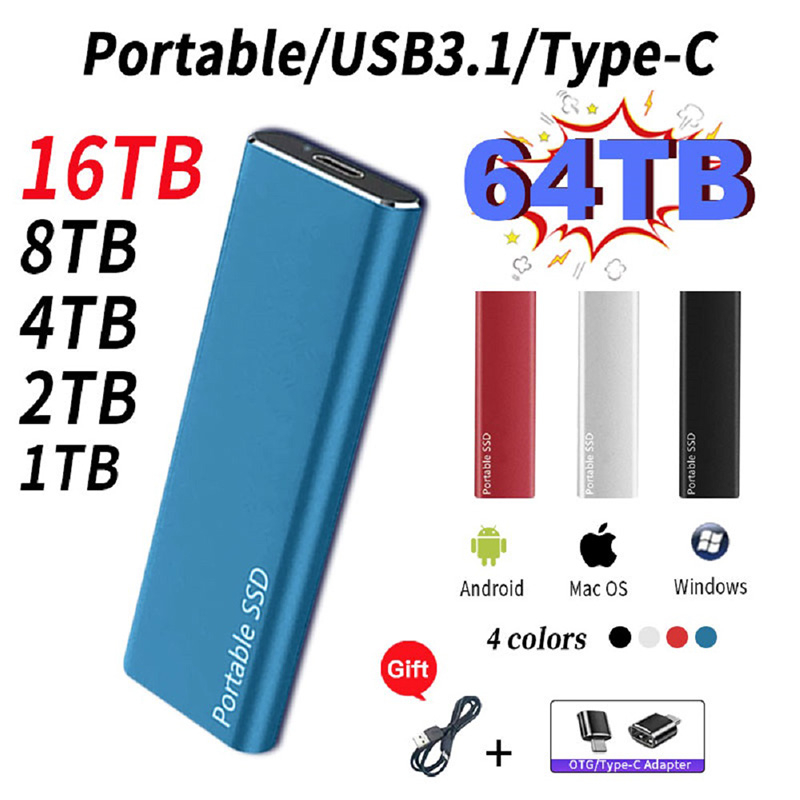 Portátil Mini 60TB 2TB 128TB Interface Externa USB3.1 TYPE-C Unidade De Estado Sólido De Alta ...
