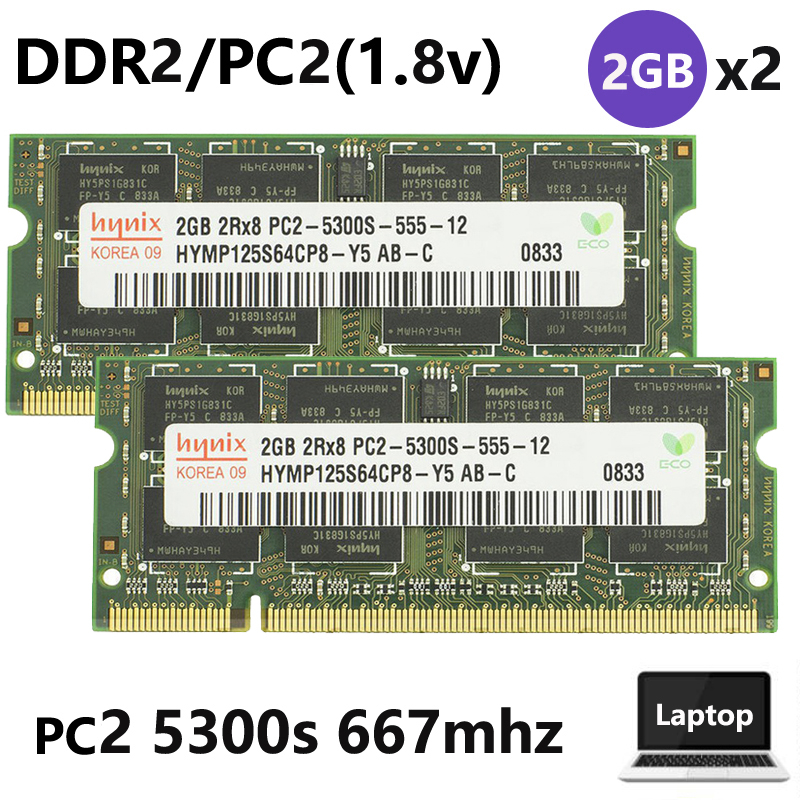 2GB/4GB (2pcs 2GB) PC2 5300s PC2 6400s DDR2 667mhz 800mhz 200Pin SODIMM RAM Hynix Para Notebook ...