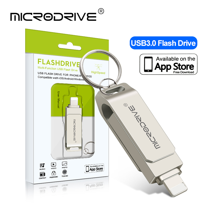 Unidade Flash USB3.0 32GB 64GB 128GB 256GB Para iPhone ipad/Lightning ...