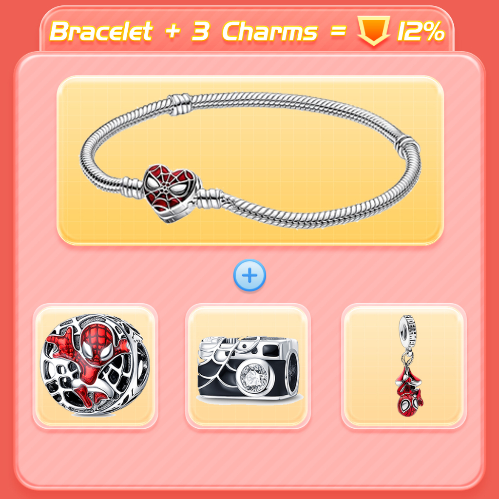 Eletrodeposição 925 Prata KUDORA Série Homem-Aranha Bracelete ...