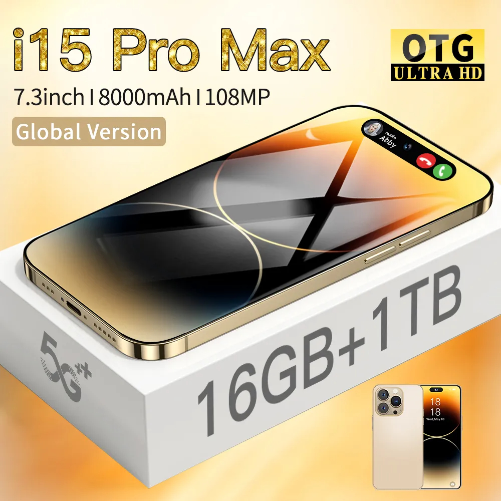 Celular Nova Marca Original i15 Pro Max Smartphone 6.7inch Tela Cheia ID Facial 4G 5G Versão ...