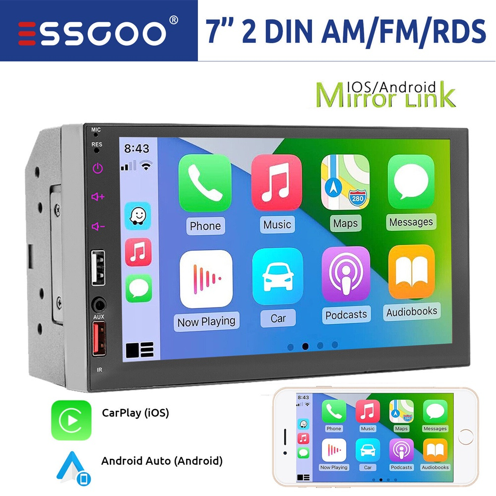 ESSGOO 2 DIN Carplay 7 " Polegadas Android Auto Bluetooth RDS AM FM Rádio MP5 Player Mirror Link ...