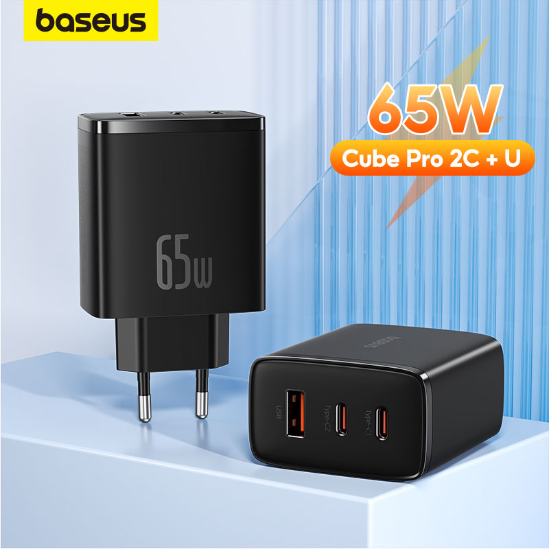 Carregador Rápido Baseus 65W Cube Pro 2C + U Para iPhone 15 14 13 Pro ...