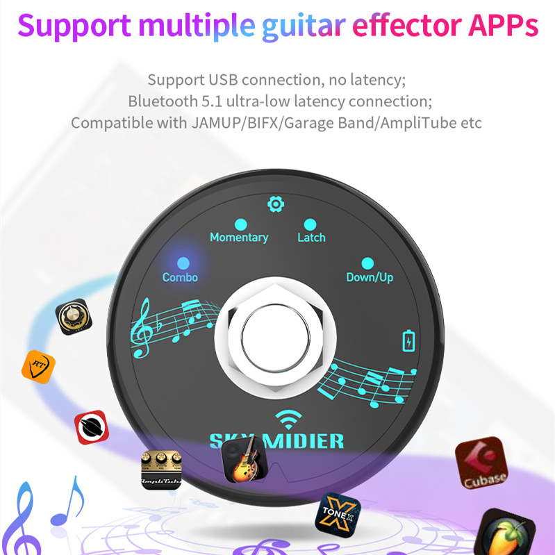 Controlador Midi Portátil Sem Fio Recarregável PEDAL Bluetooth 5.1 Para iOS Mac Windows System ...
