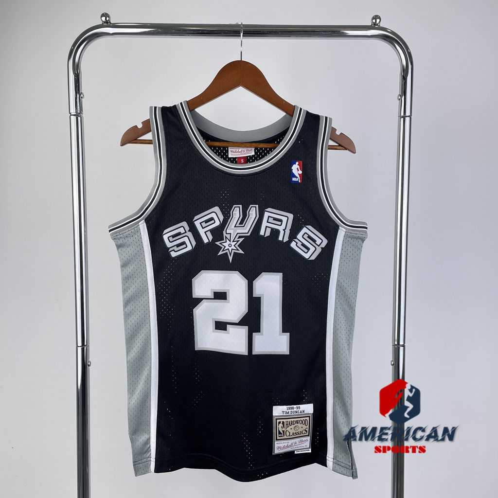 Homens Camisa 2023NBA San Antonio Spurs Tim Duncan Mitchell & Ness Black Hardwood Clássicos ...