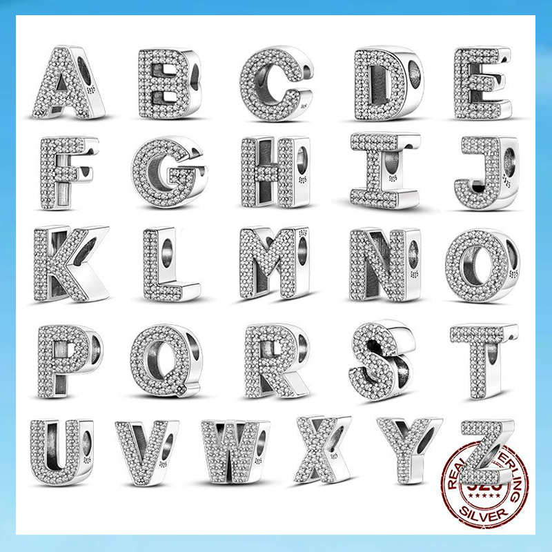 Desenho Original Prata 925 Sterling Cor A-Z 26 Cartas Em Inglês Charm Bead Fit Pulseira De ...