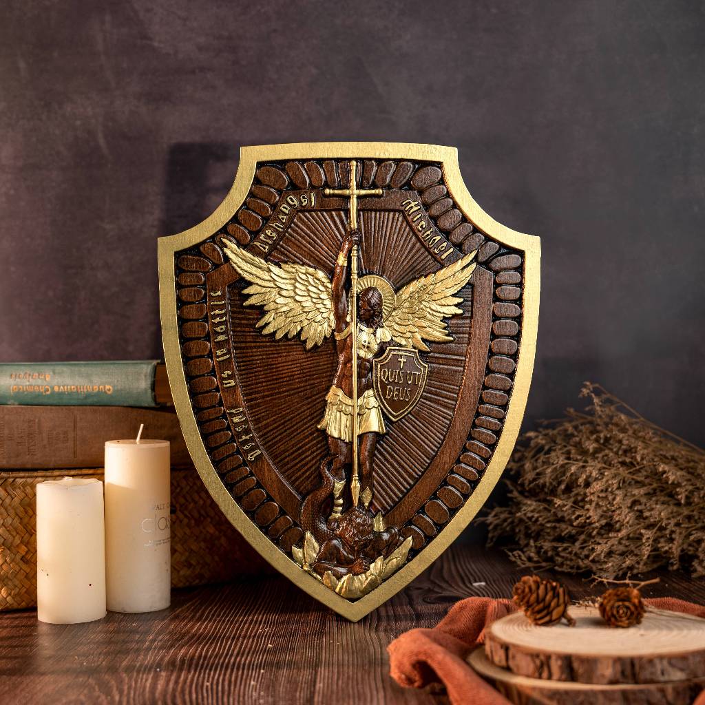 Arcanjo Escudo Arcanjo Michael Madeira Religiosa Esculpir Parede ...