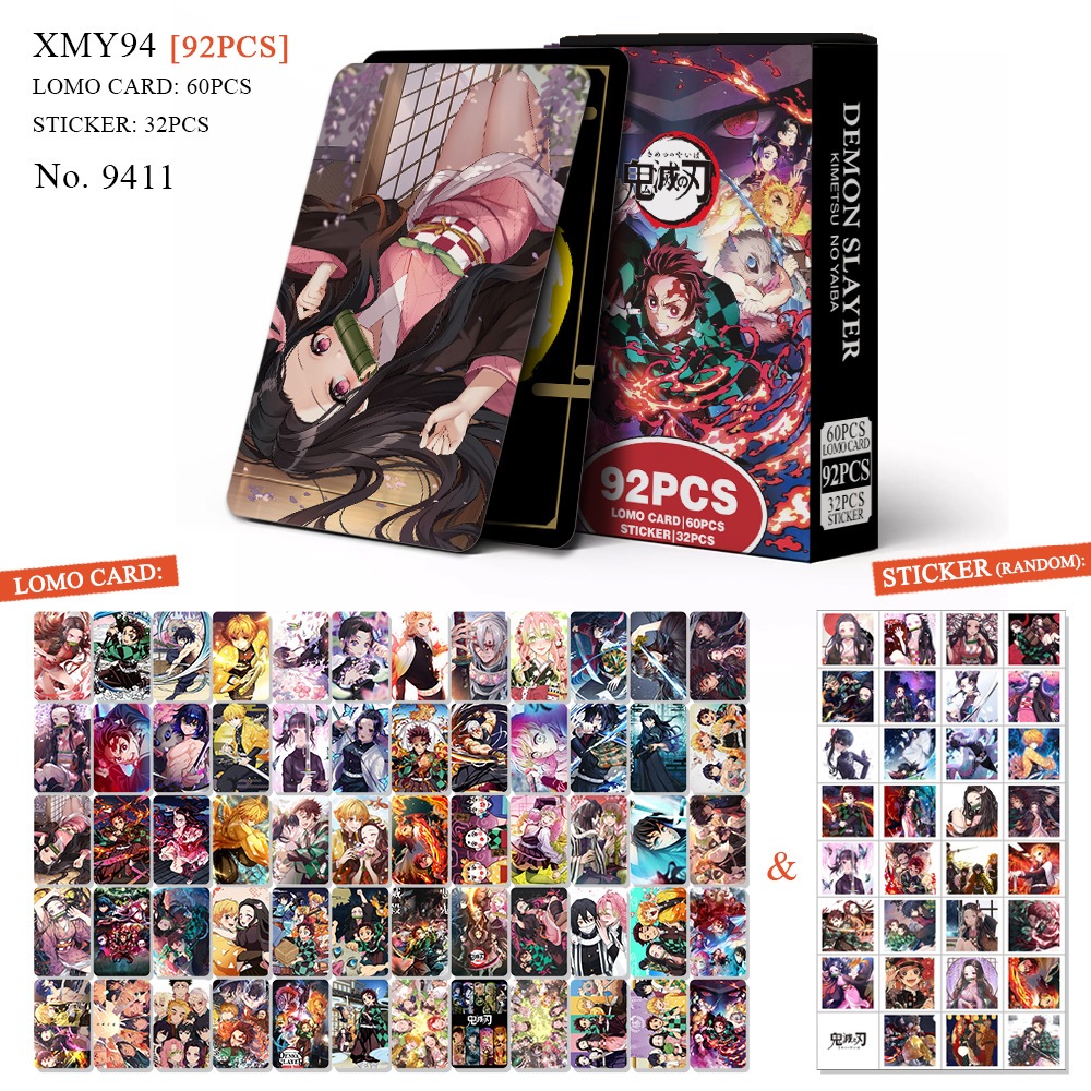 Cartão Anime Demon Slayer Photocard Dupla Face Lomo Card 92pcs/Box ...