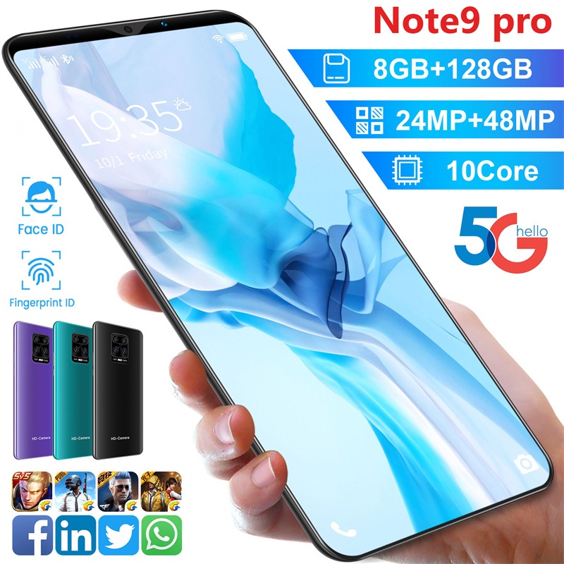 Celular Barato Note9 Pro 5,5 Polegadas Tela 8GB RAM + 128GB ROM 5G ...