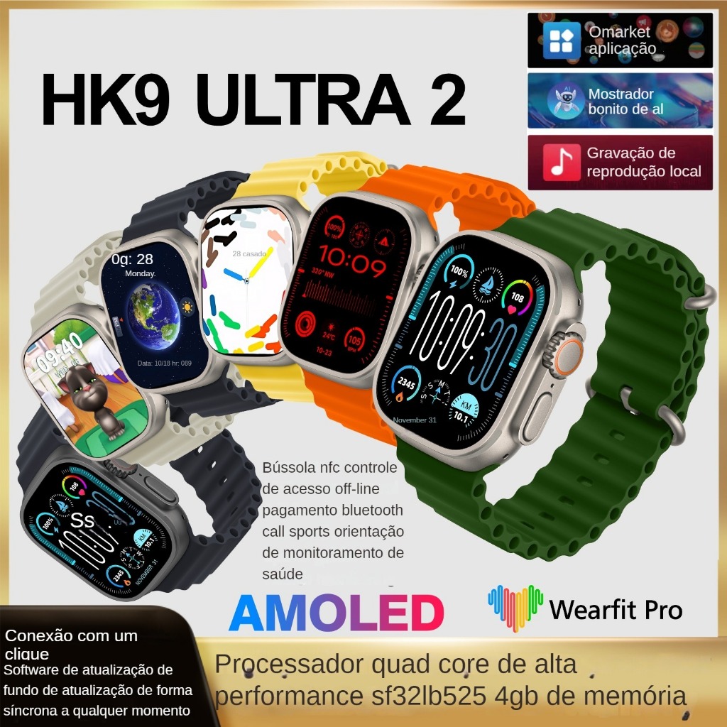 HK9 ultra 2 AMOLED Smartwatch Série 9 Ultra Relógio Inteligente HK8 PRO MAX 49mm 2.12 " Tela ...