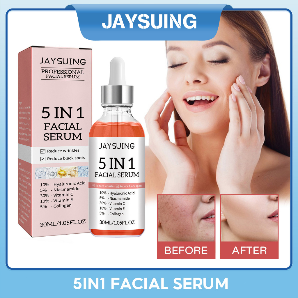 Jaysuing 5 Em 1 Soro Facial 30ml Vitamina C Clareador Ácido Hialurônico Colágeno Nicotinamida ...