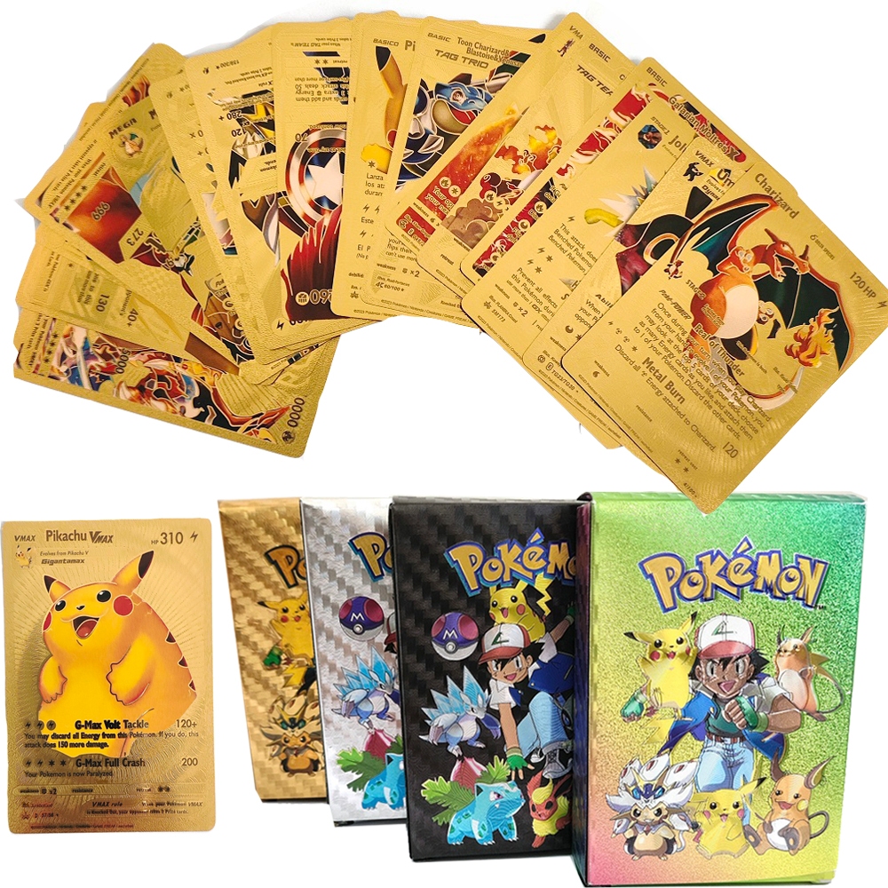Cartões Ingleses Pokemon Fita De Ouro Preto Colorido Vmax GX Energy ...