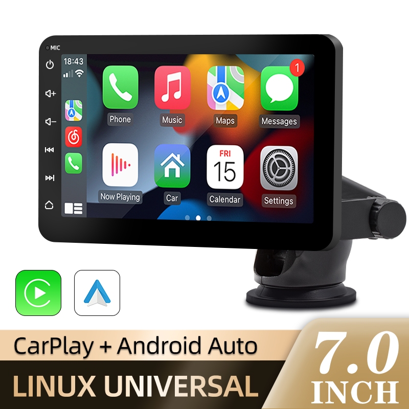 Hippcron CarPlay Android automóvel multimídia 7 polegada portátil para TFT LCD HD Digital ...