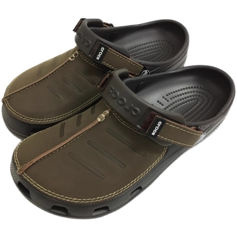 Crocs Yuken Sapatos De Praia Masculinos De Couro De Vaca Casuais Ao Ar Livre Sandálias E ...