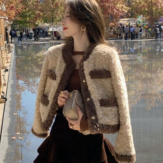 Casaco De Pele De Mulher Coreano Outono E Inverno Novo Lã Curto Cordeiro Estilo Solto | Shopee ...