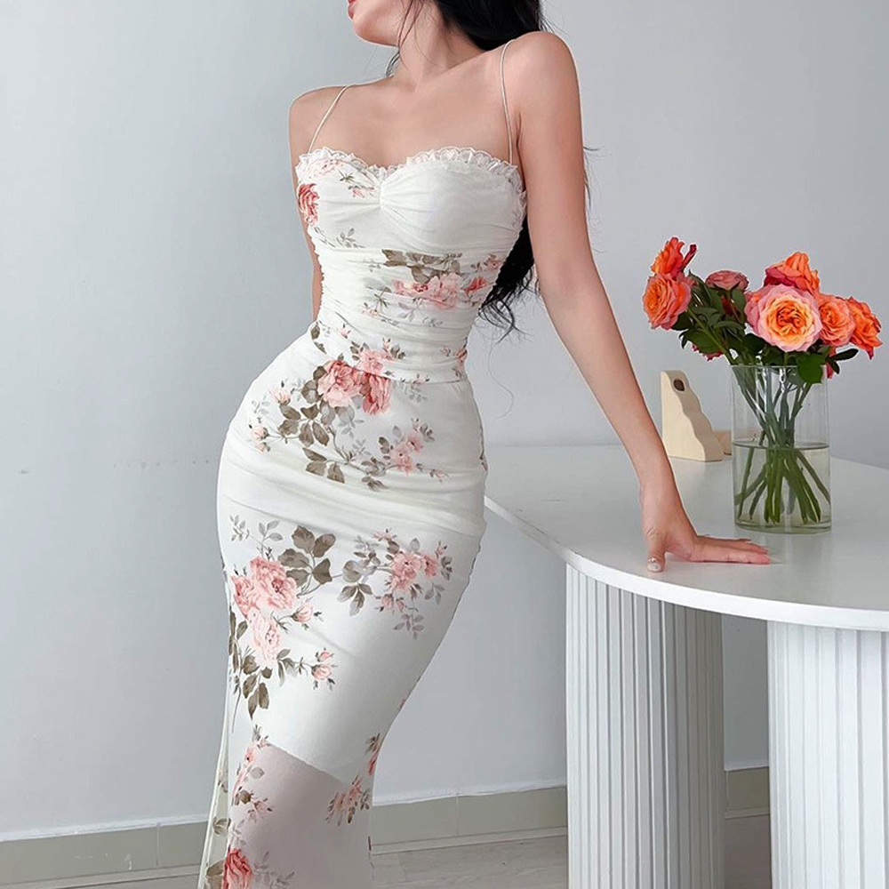 2023 Summer Women's Sexy Spaghetti Strap Impresso Vestido Longo Sem Manga Y2k Vestidos De Festa ...