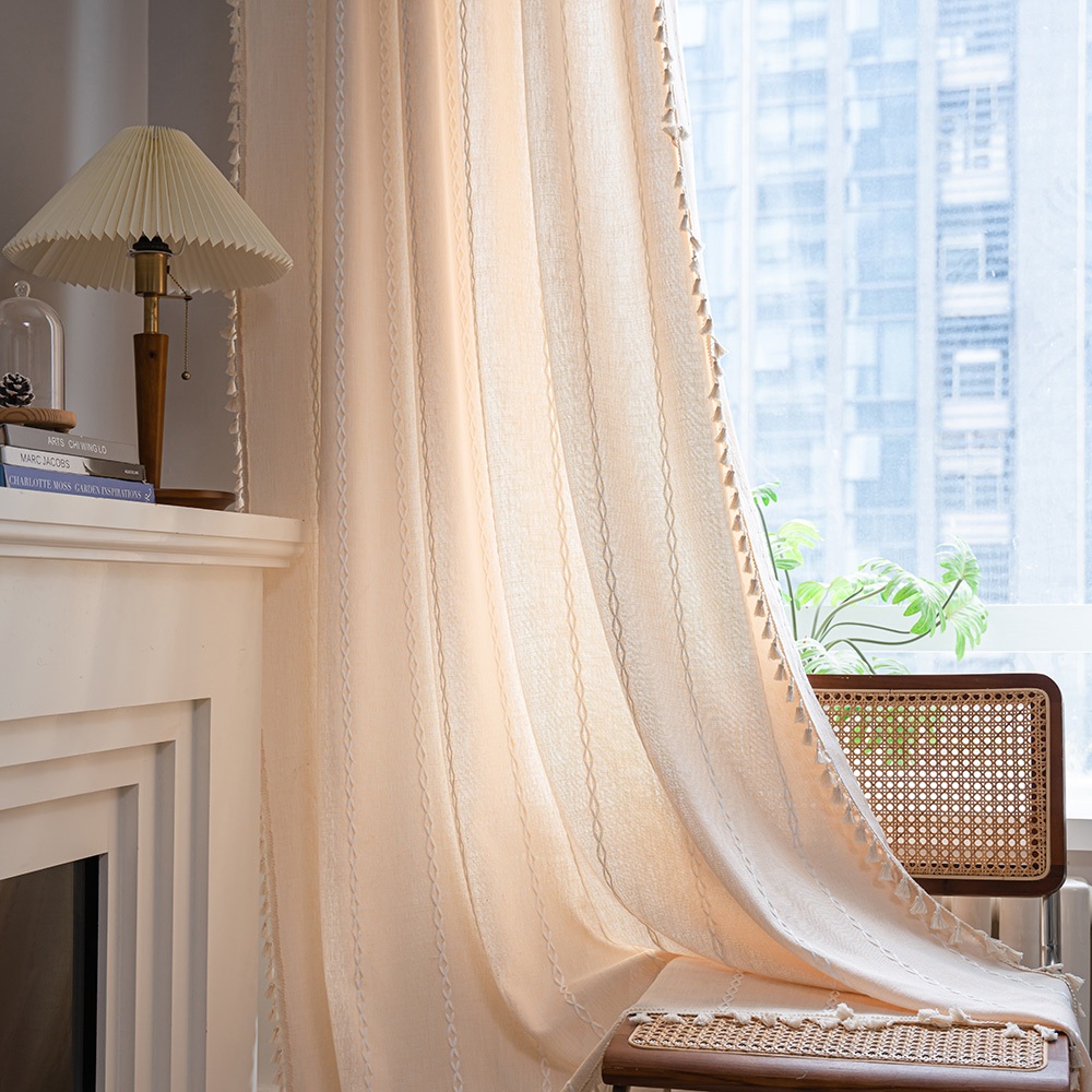 Cortina Jade Jacquard Com Tassel Semi-blackout Drapery Para Decoração ...