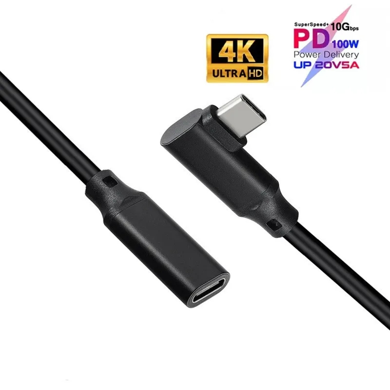 100W PD 5A Curvo USB3.2 Tipo-C Cabo De Extensão 4K 10Gbps USB Gen 2 ...