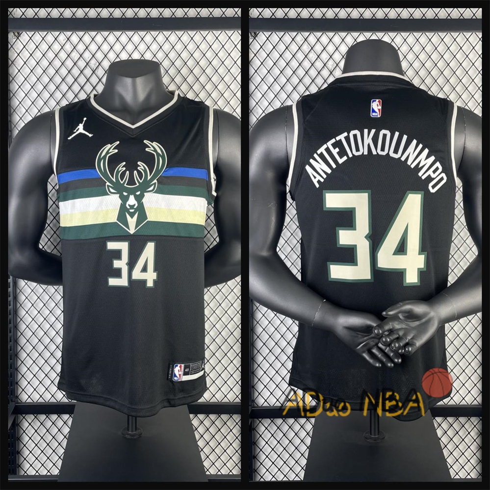 Camisa De Basquetebol NBA Camiseta Miwaukee Bucks 34 Giannis ...