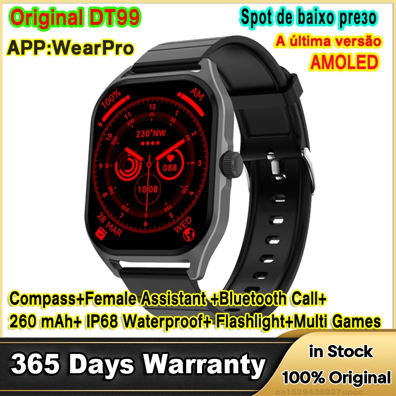 Relógio Smartwatch Original DT99 Smart Watch AMOLED Bússola Bluetooth Chamada De Voz Assistente ...