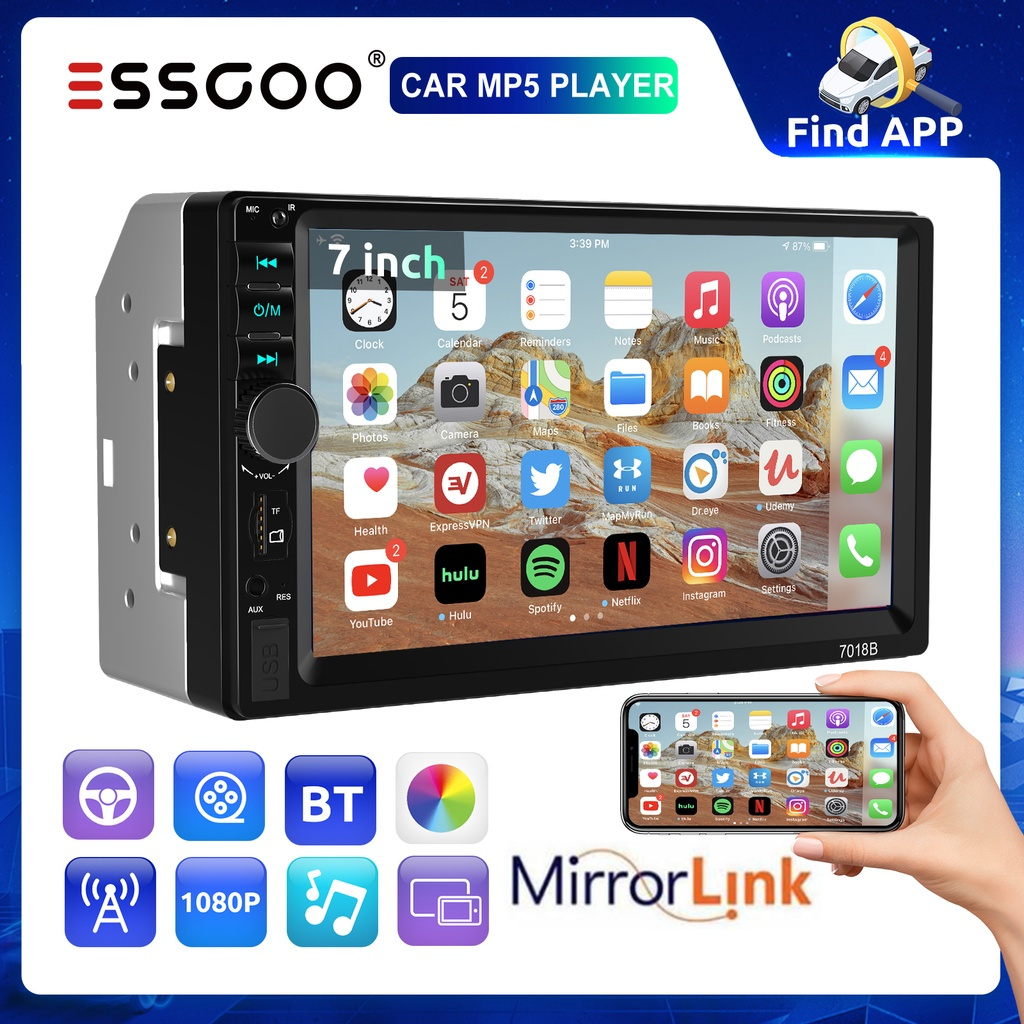 ESSGOO 7018B 2 Din Universal Player Do Carro Din MP5 Bluetooth Estéreo Rádio FM USB Mirror Link ...