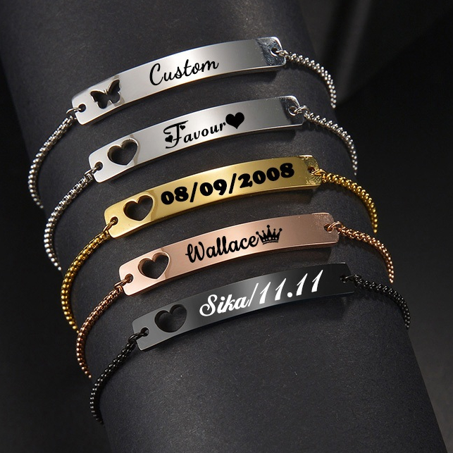 Nome Do Engrave Personalizado De Aço Inoxidável Pulseira Coração Oco ...