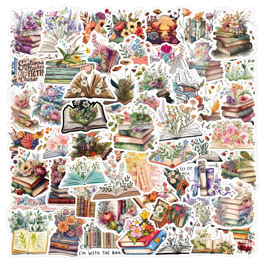 64pcs Vintage Aesthetic Flower Book Sticker Pack Vinil Autocolante À ...