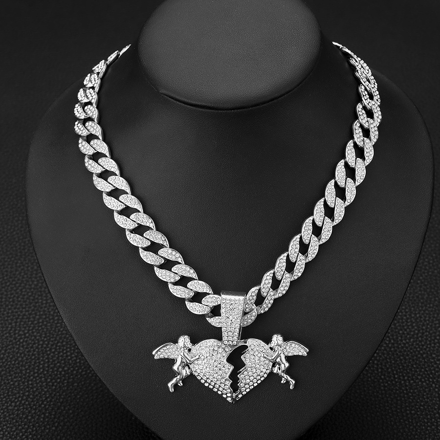 Novo corrente cravejada Ice Colar Pingente De Amor Anjo De Diamante Completo Hip Hop American ...