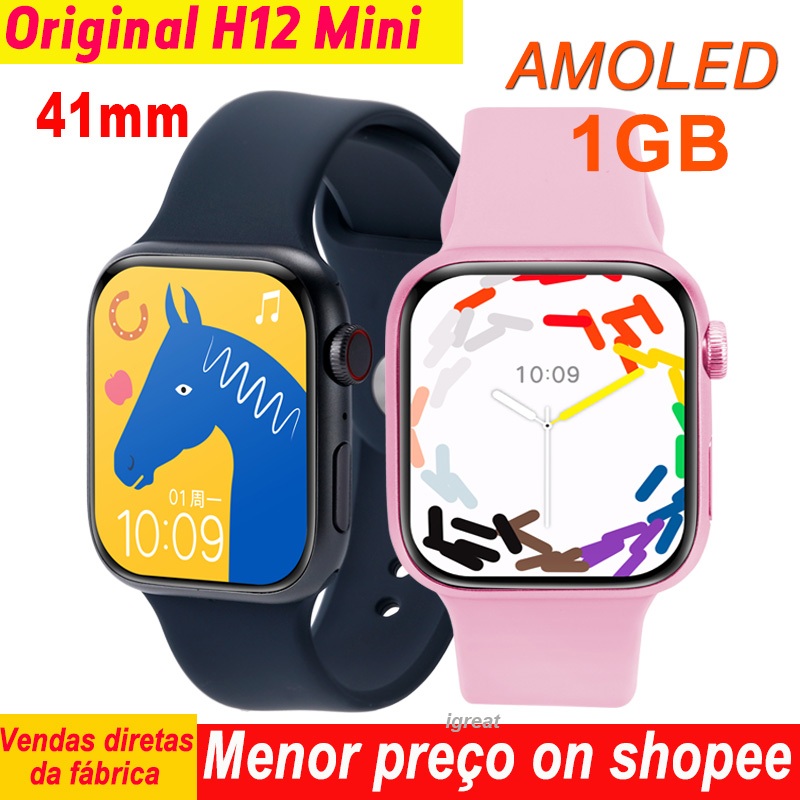 AMOLED H12 Mini Relógio Inteligente H12 1GB ROM Mulheres 1,75 Polegadas ...
