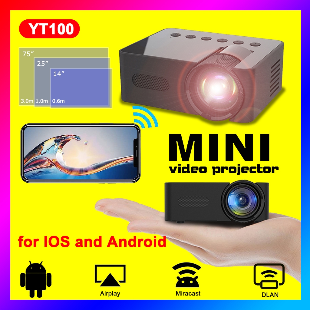 Projetor Mini YT100 Led Espelhamento Celular Wifi Disponível para Android Apple Preto ...