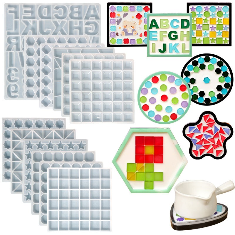 Molde de silicone puzzle mosaico coaster gotejamento molde de crianças ...