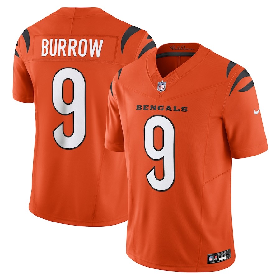Homens Camiseta 2024NFL Cincinnati Bengals Joe Burrow 2023-24 Laranja ...