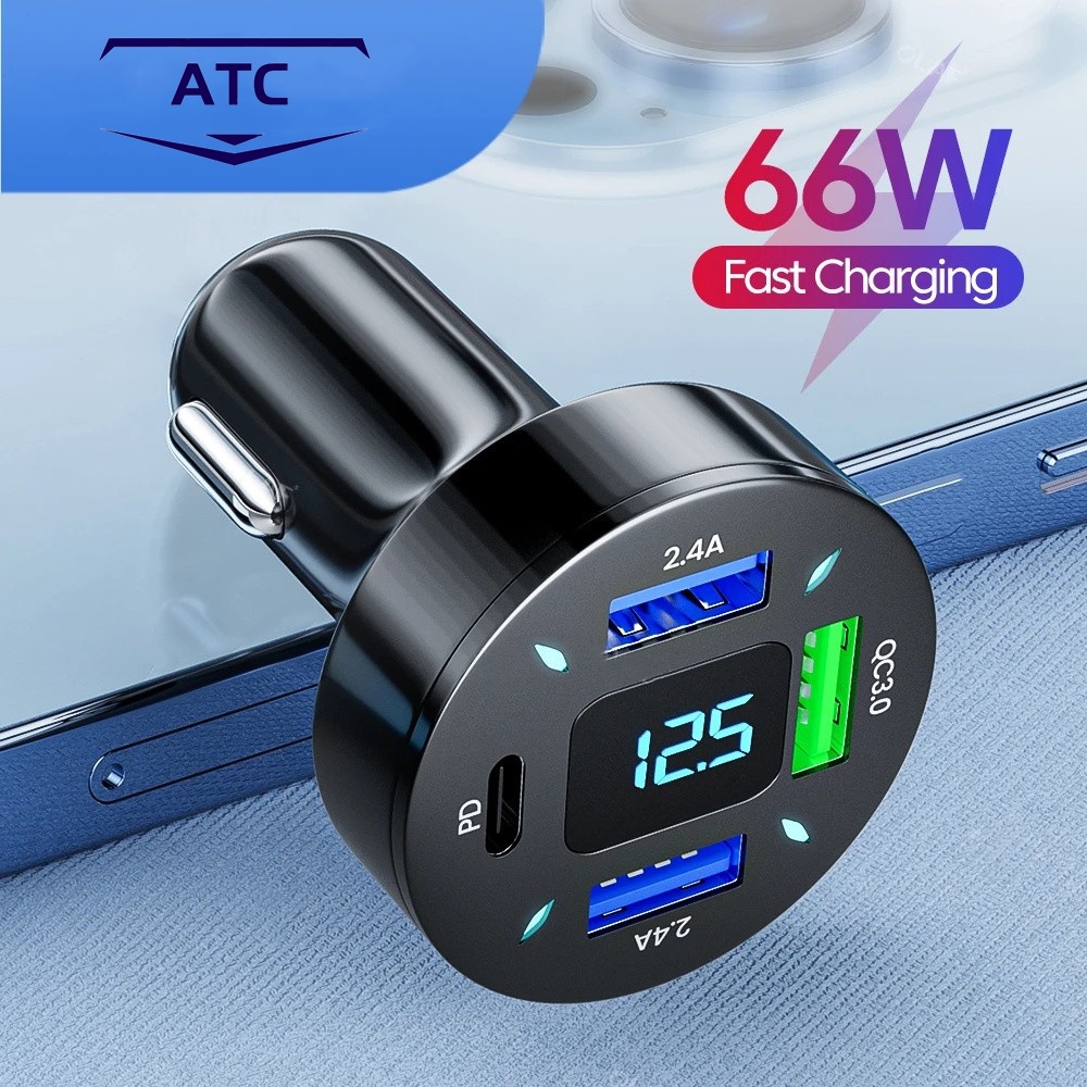4 Portas Carregador De Carro USB Rápido 66W PD Tipo C 3.0 Celular Móvel ...