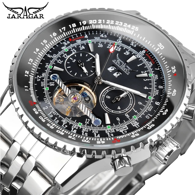 JARAGAR Flying Series Golden Bezel Scale Dial Design Relógio Mecânico ...